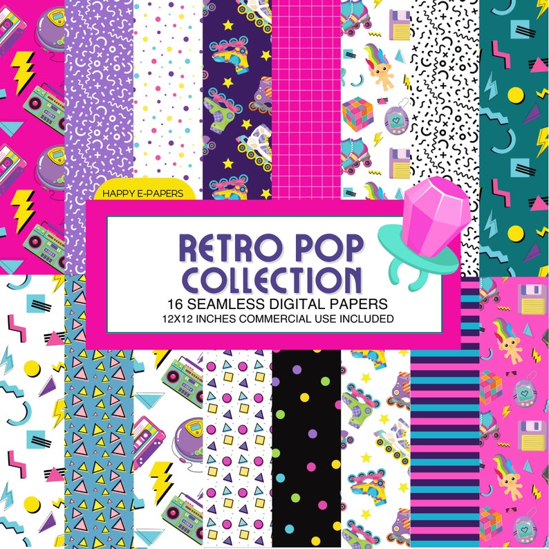 Retro 90's and 80's Digital Papers, Digital Seamless Paper, 90s ...