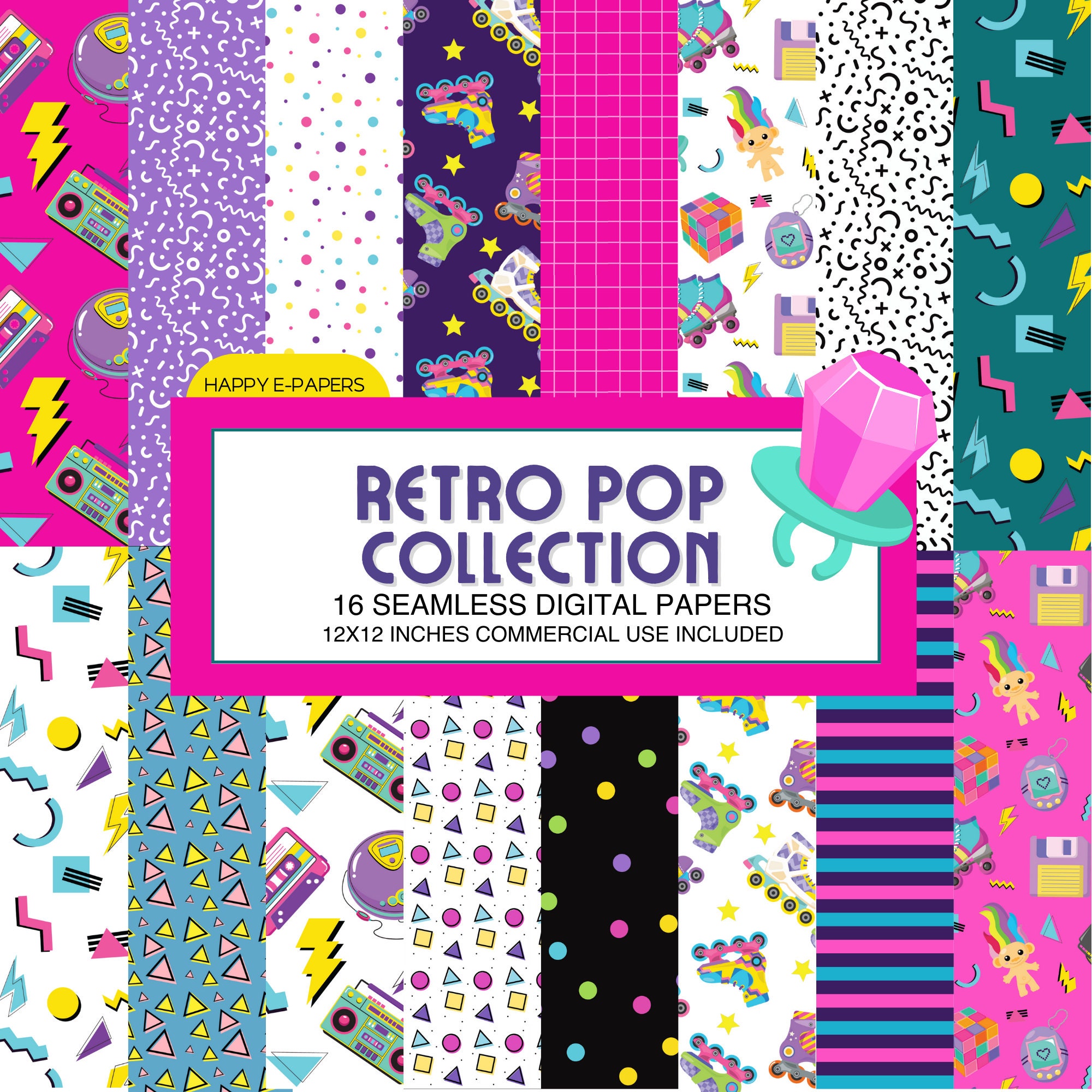 Retro 90's and 80's Digital Papers, Digital Seamless Paper, 90s ...