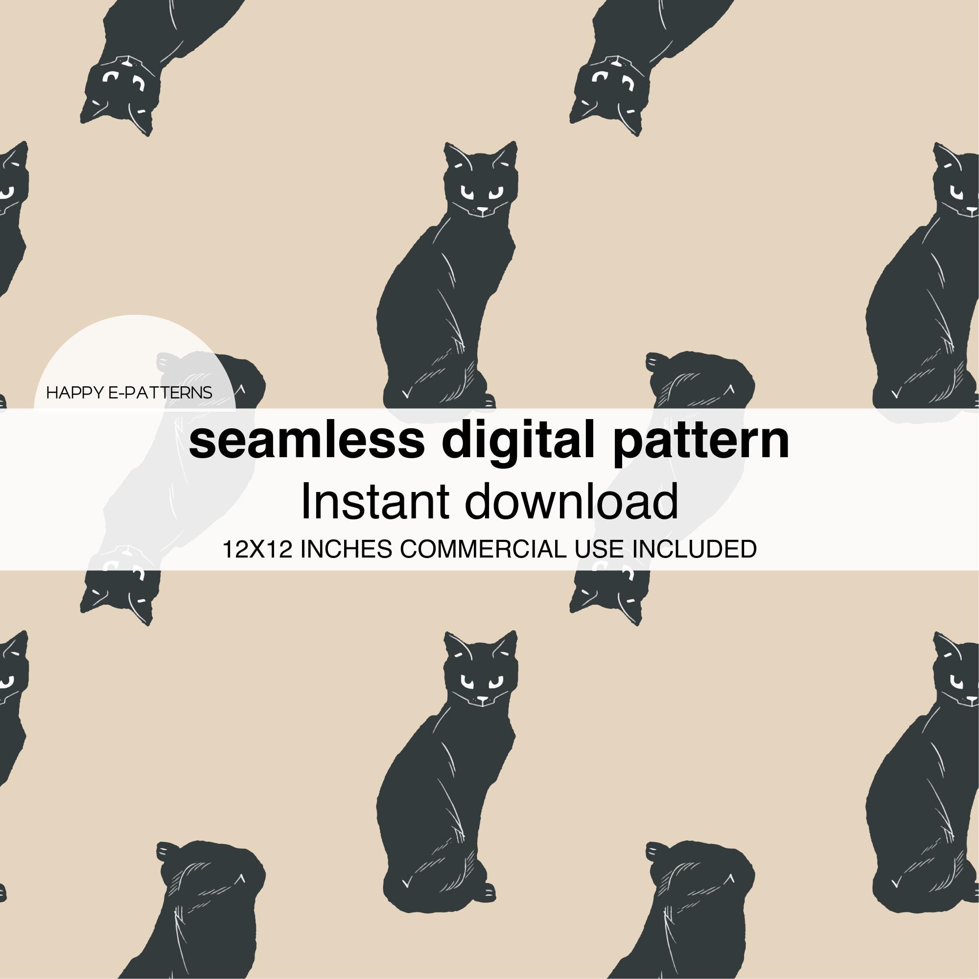 Black Cat Fabric Pattern, Seamless Digital Print for Textile, Halloween ...
