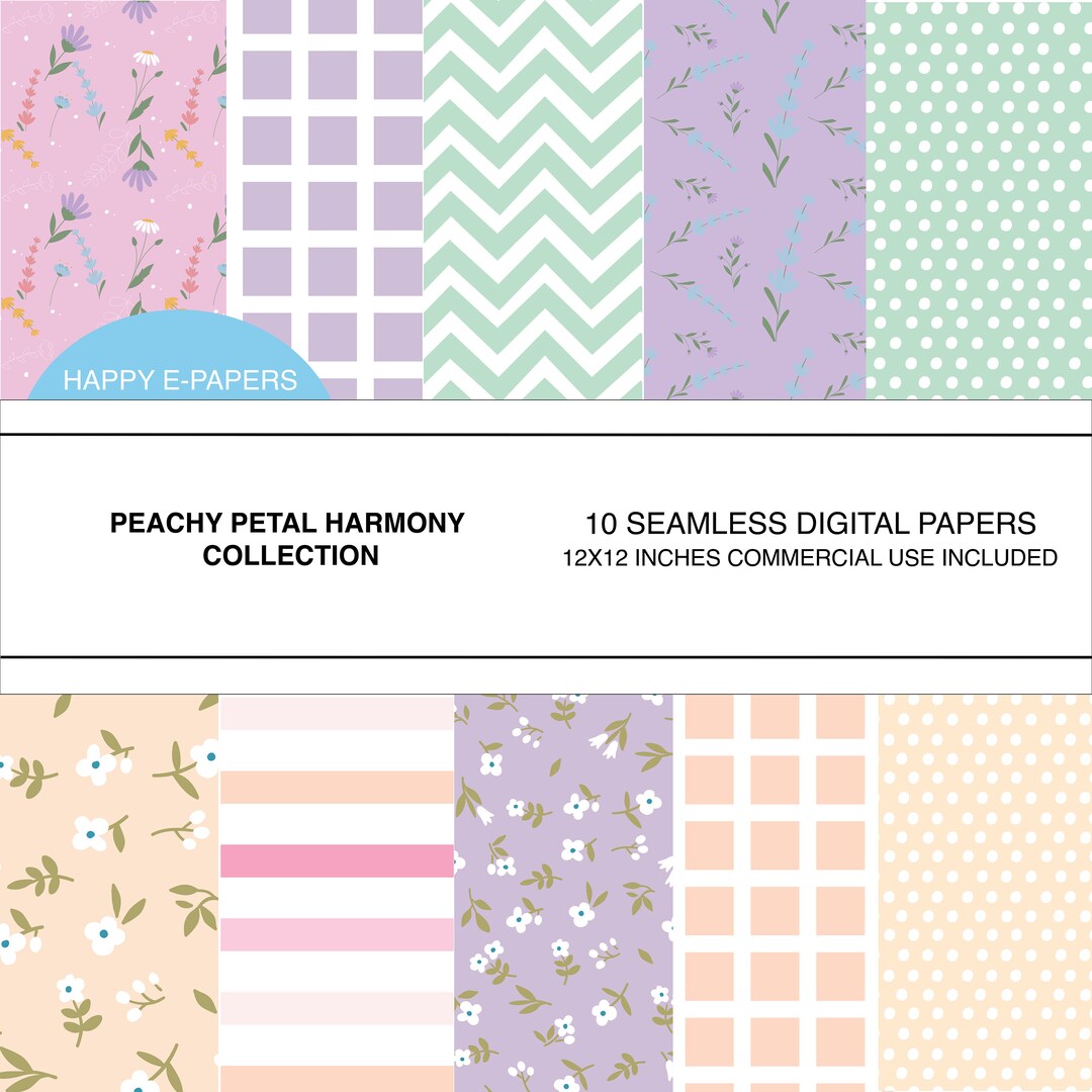 Floral Digital Papers, Digital Seamless Paper, Lilac, Peach, Green ...