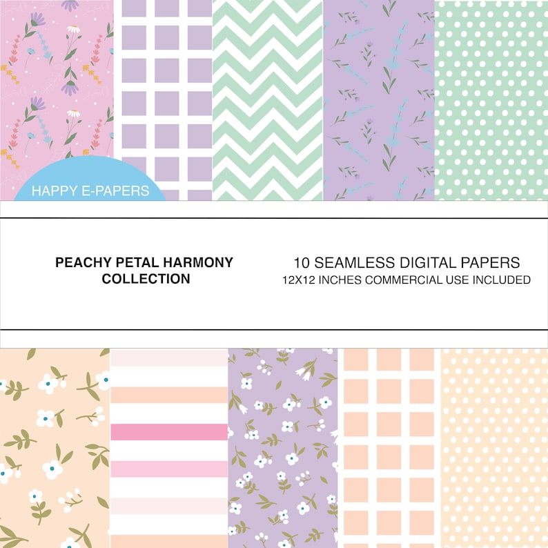 Floral Digital Papers, Digital Seamless Paper, Lilac, Peach, Green ...