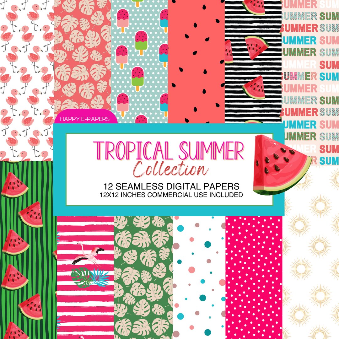 Tropical Summer Seamless Digital Papers, Digital Seamless Paper ...