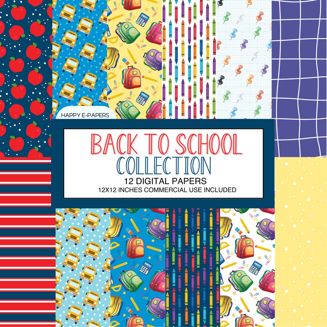 Back to School Seamless Digital Patterns, Apples Digital Seamless Paper ...