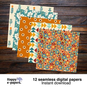 Retro Flowers Digital Papers, Boho Floral Digital Seamless Paper ...