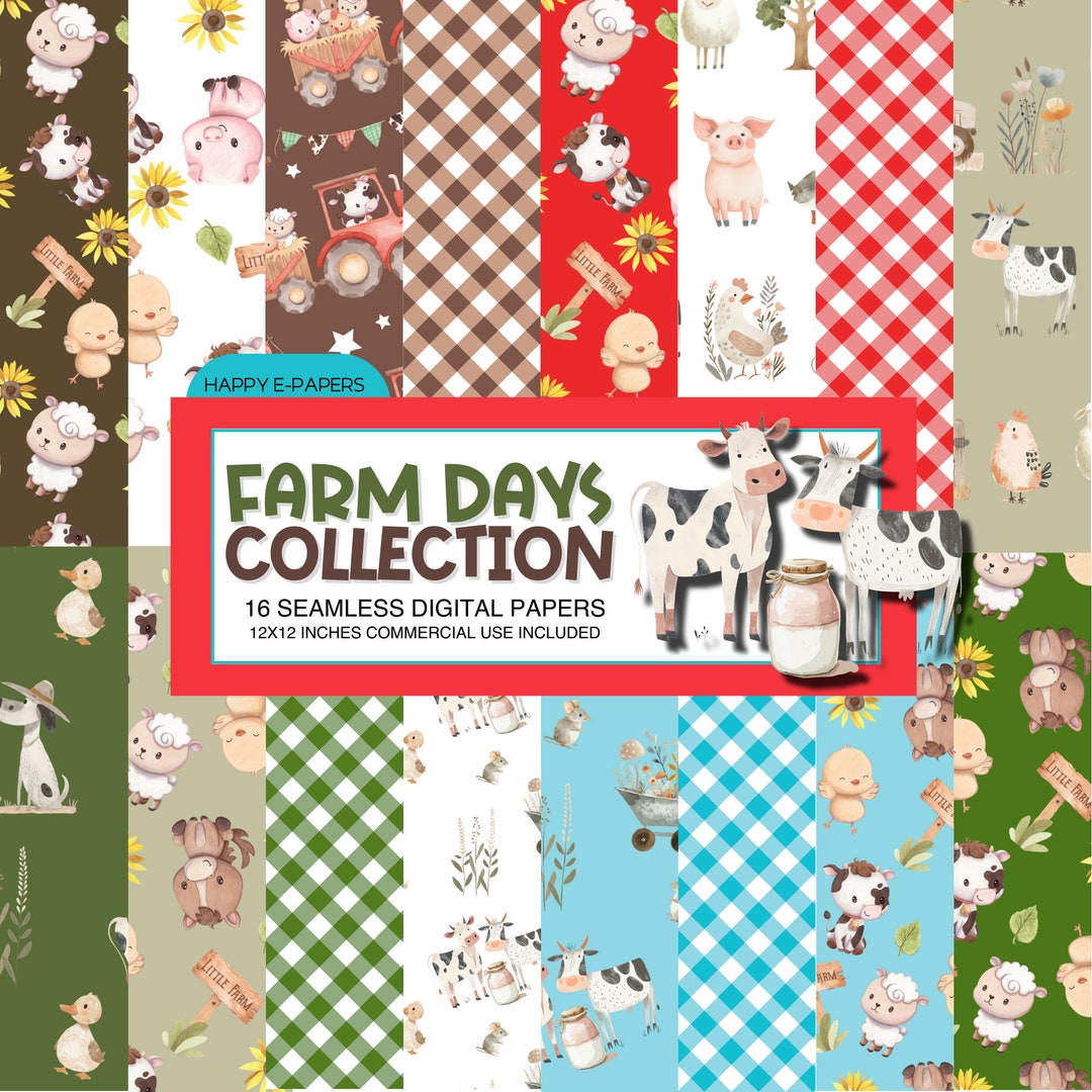 Farm Seamless Digital Papers, Digital Seamless Paper, Farm Animals ...