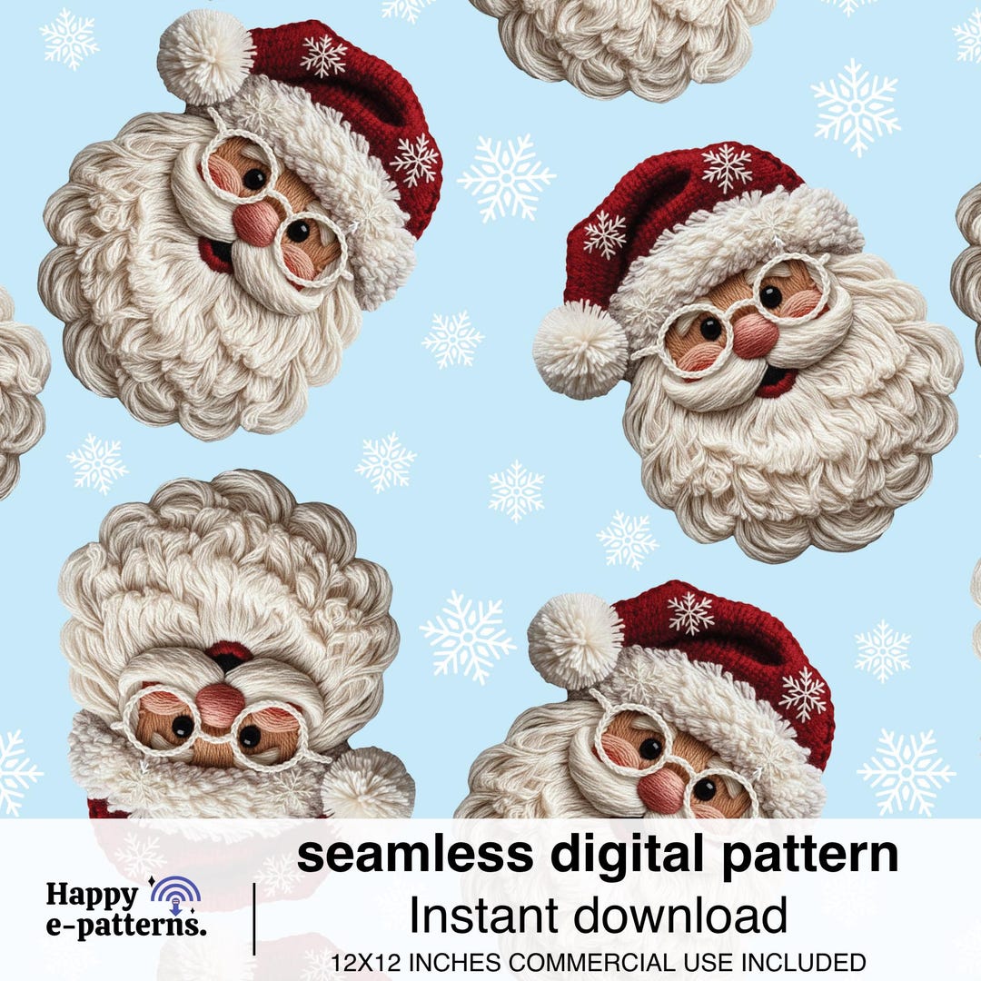 Cute Santa Face Seamless Christmas Pattern, Retro Santa Digital Paper ...