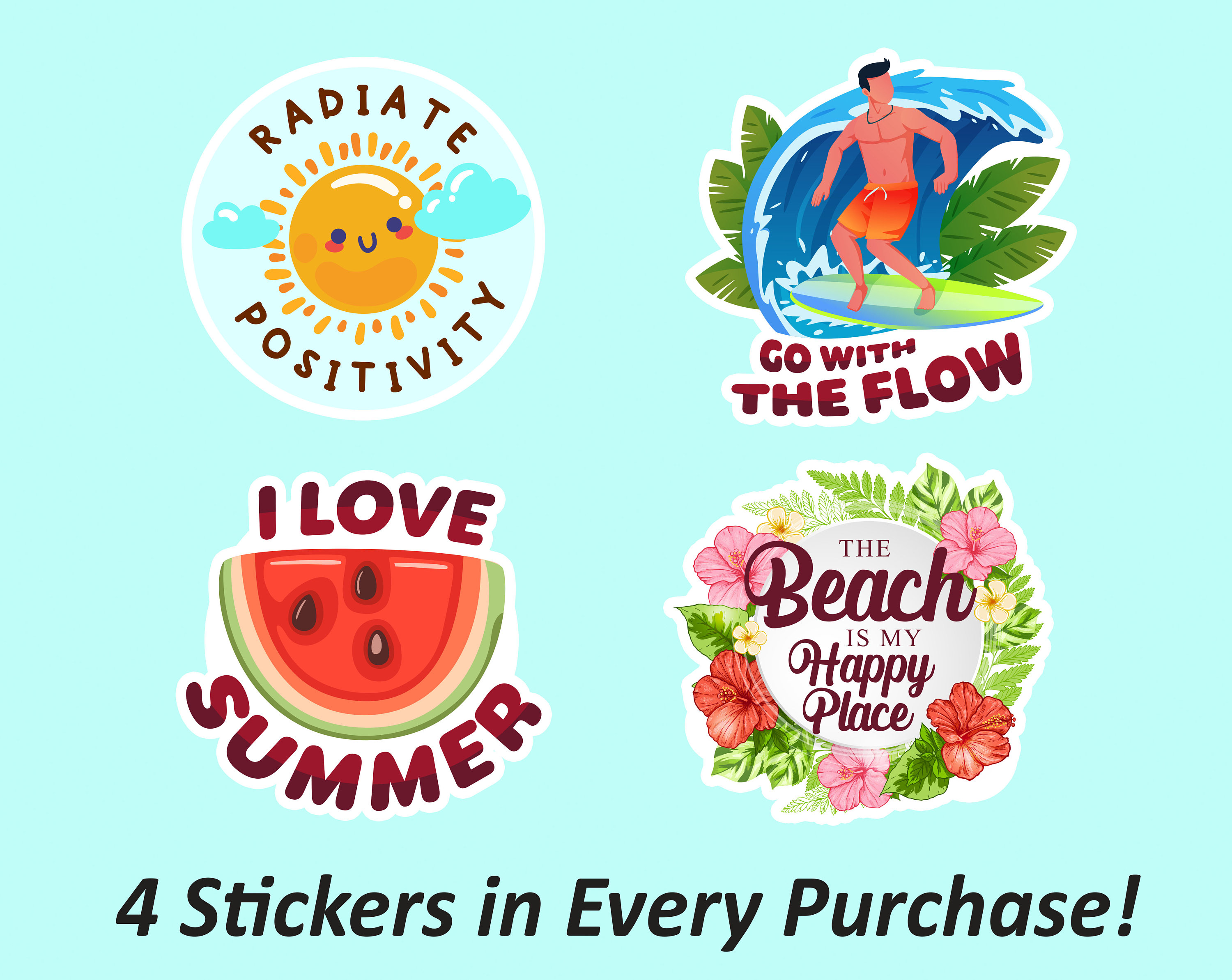 Scrapbooking Summer Vinyl Sticker Radiate Positivity Sticker Pack Beach ...