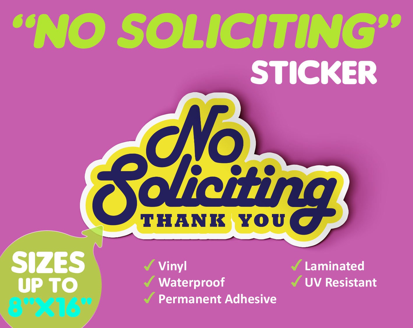 No Soliciting Sign Sticker, Vinyl Decal, No Soliciting Decal, Door ...