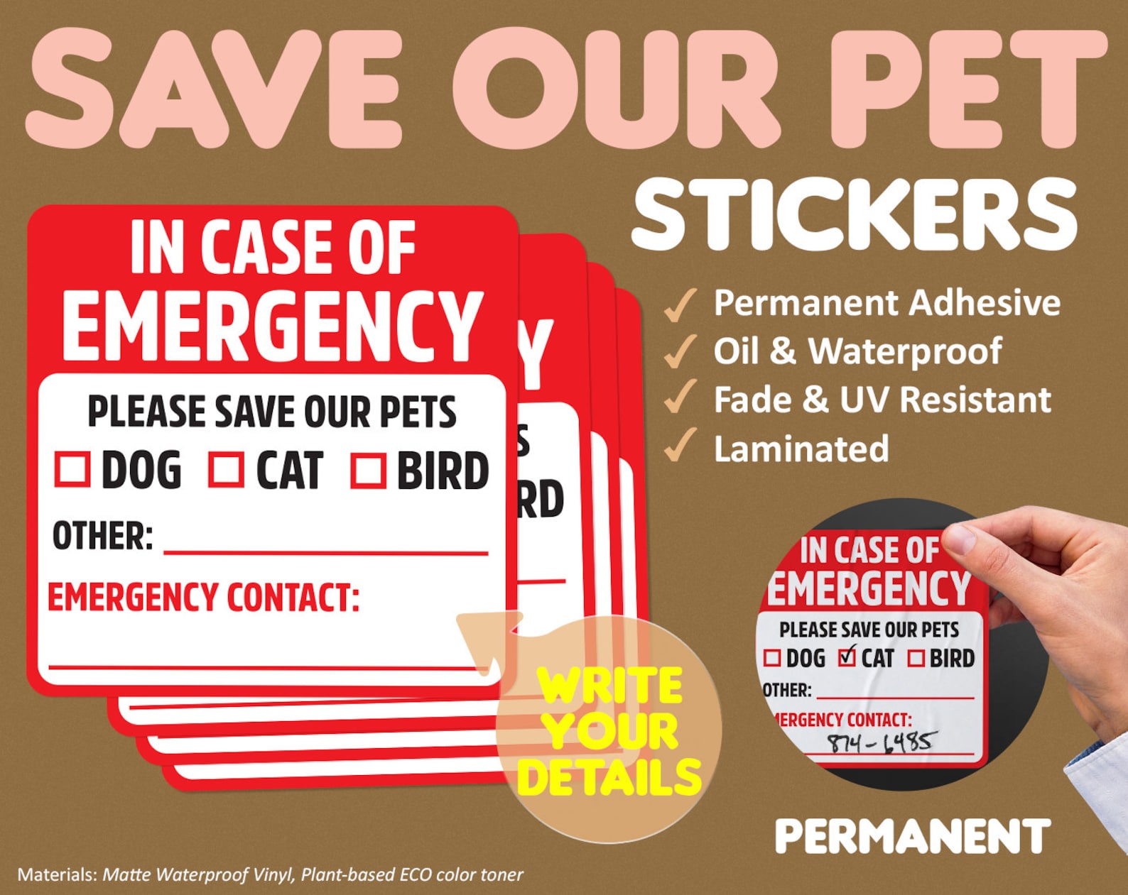 Pet Emergency Rescue Sticker, Save Our Pets, in Case of Emergency, Pet ...