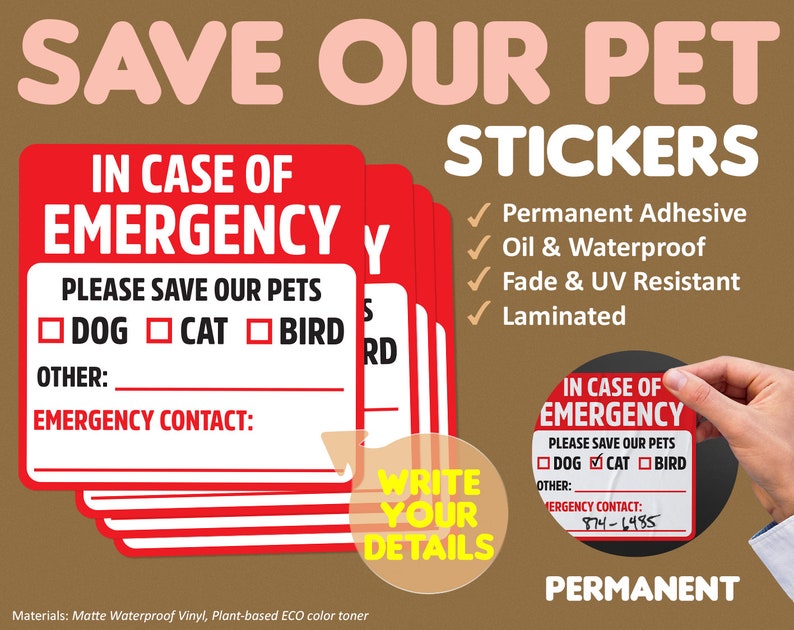 Pet Emergency Rescue Sticker, Save Our Pets, in Case of Emergency, Pet ...