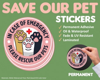 Pet Emergency Rescue Sticker, Save Our Pets, in Case of Emergency, Pet ...
