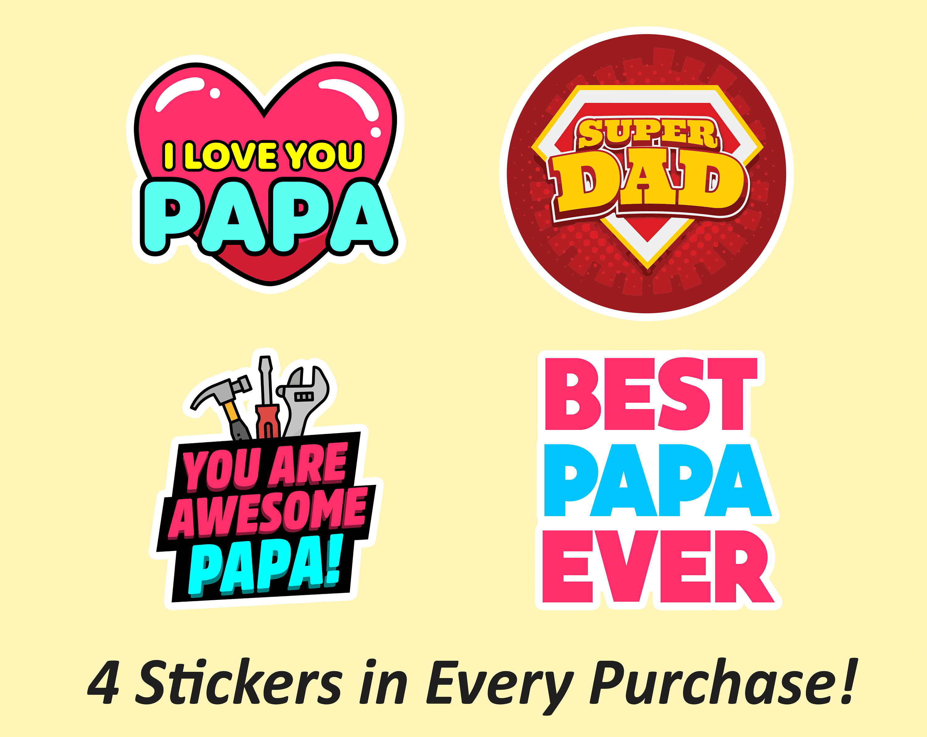I Love You Papa Sticker Bundle Father's Day Present, Best Dad Ever ...