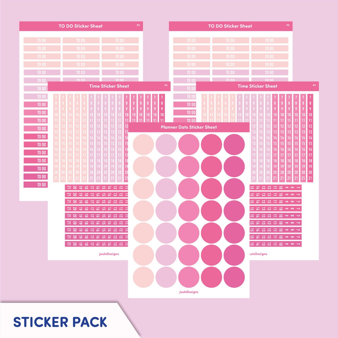 Planner Sticker Pack Pink, to Do Stickers, Timebar Stickers, Dot ...