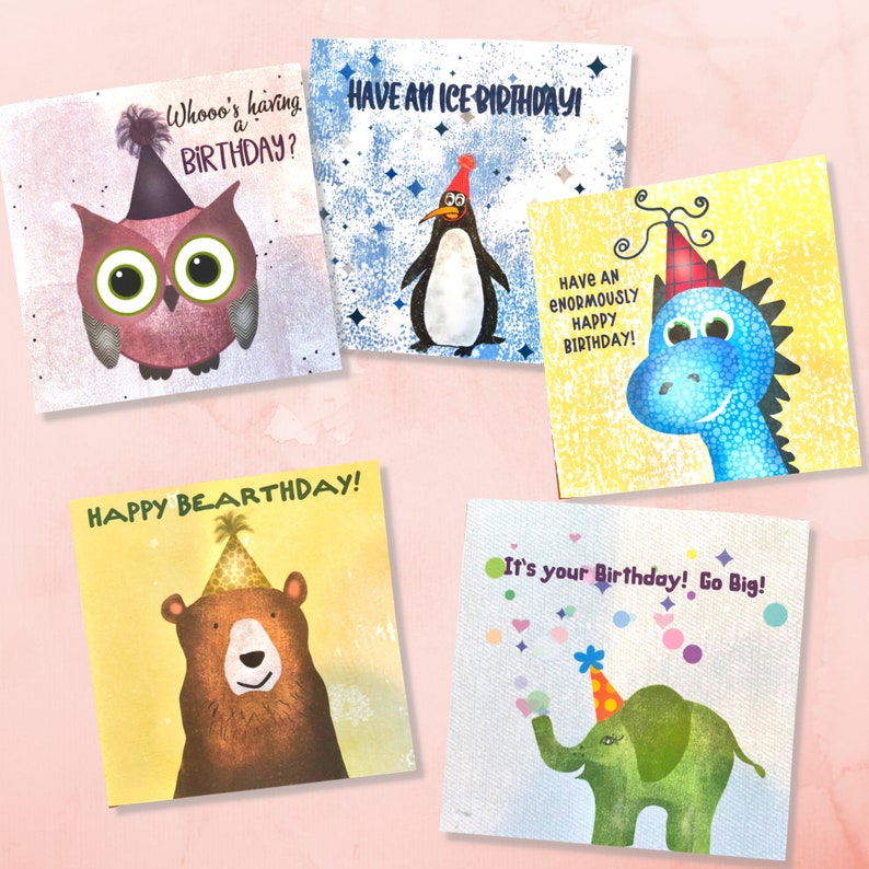 Animal Birthday Cards Cute Animals Cute Animal Birthday - Etsy