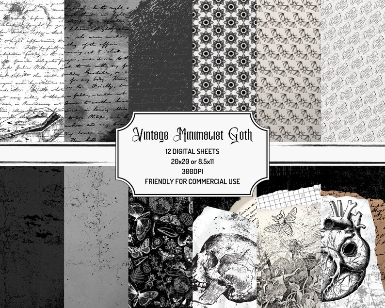 Vintage Minimalist Goth Digital Paper Printable Scrapbooking Paper ...