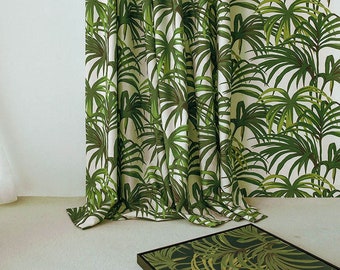Dark Green Palm Tree Panel Curtains - Etsy
