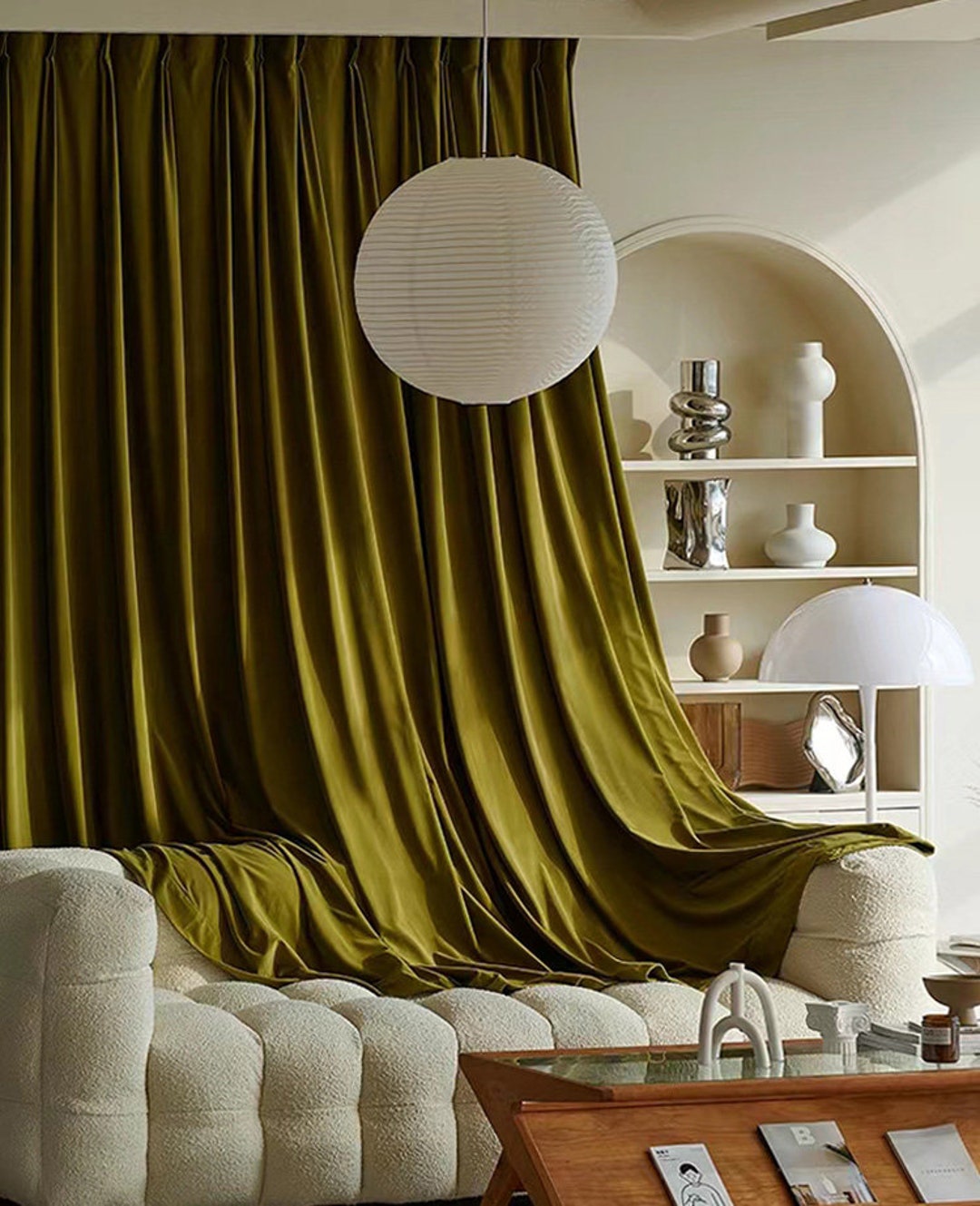 64colors, 928-41 A Pair of Gold Green Curtains , Living Room Curtains ...