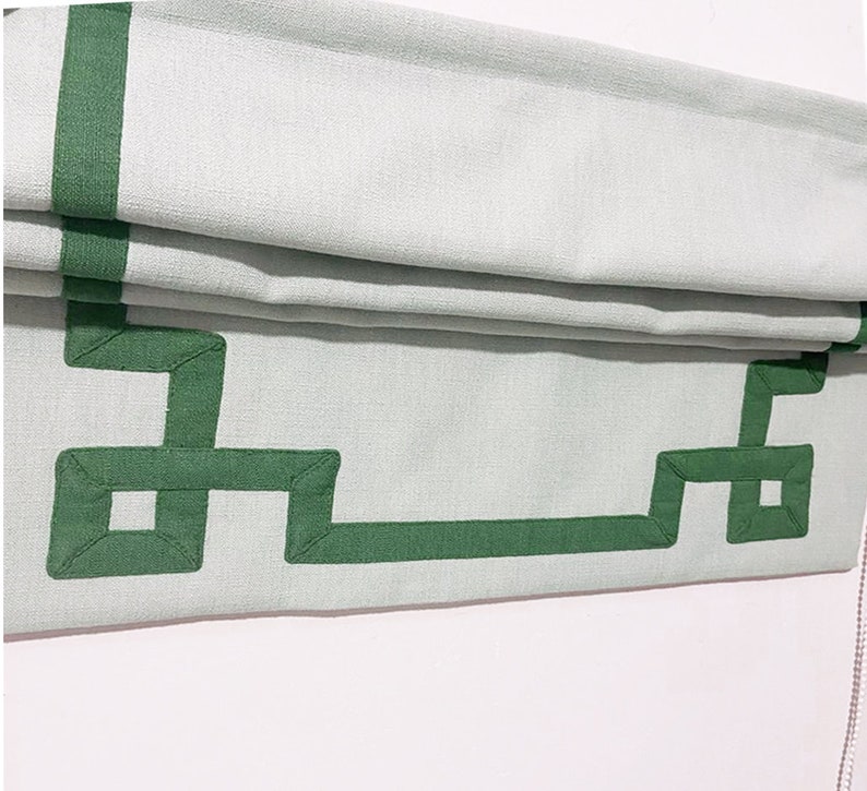 85 Colors Custom Roman Shades With Chain Mechanism, Greek Key Border ...