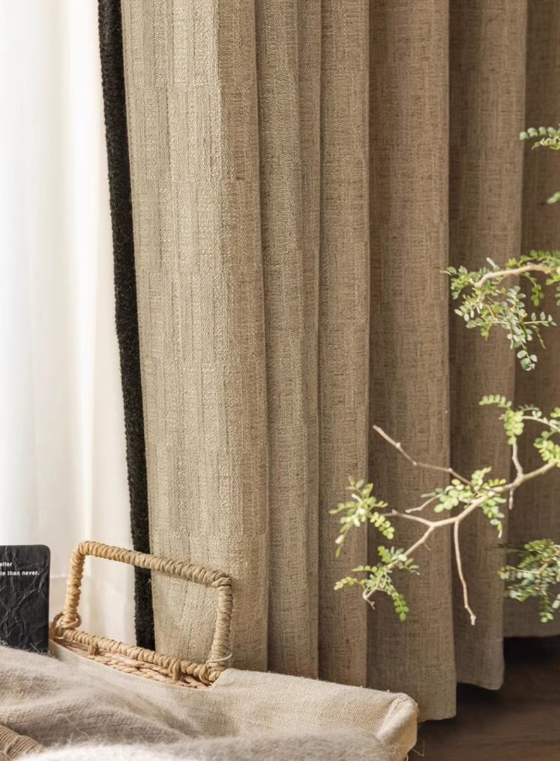 4 Colours, A Pair of Natural Linen Blend Curtains With Black Trim ,450 ...