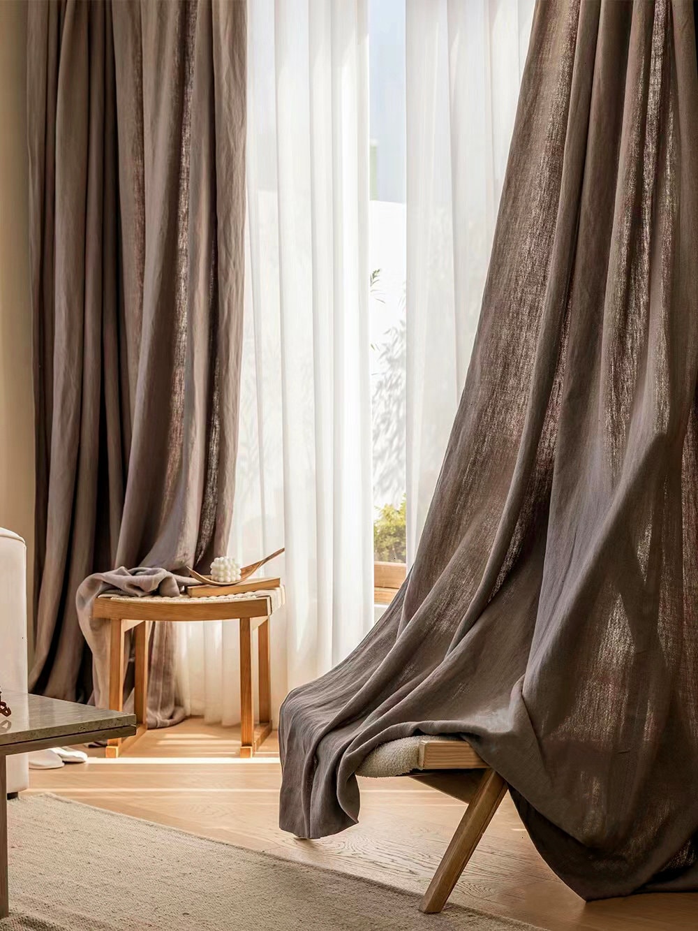 IM80, A Pair of Brown Curtains, Heavy Weight Cotton Blend Curtains ...