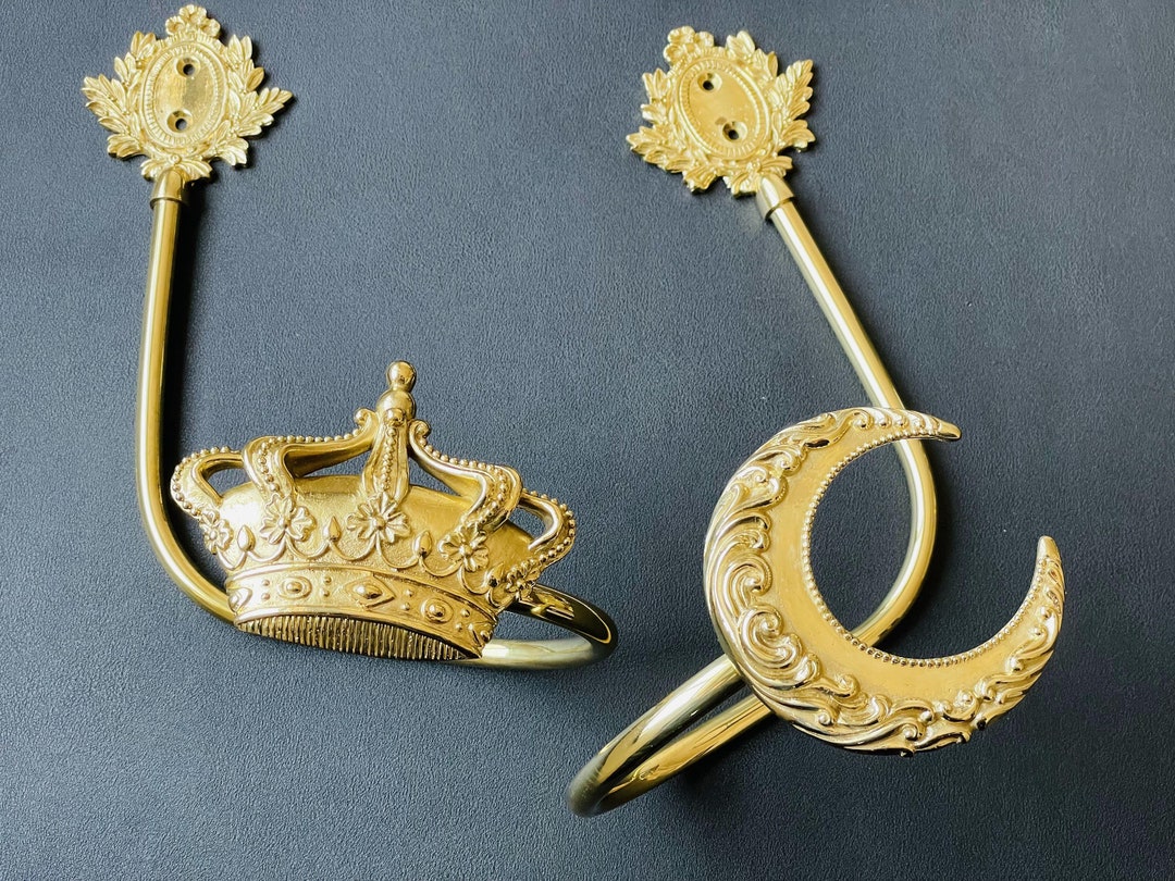 Handmade Solid Brass Crown and Moon Curtain Tieback ,drapery Antique ...