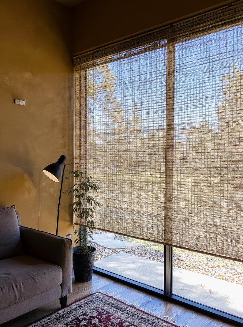 100% Jute Custom Roman Shades With Cord, Roman Shade With Valance ...