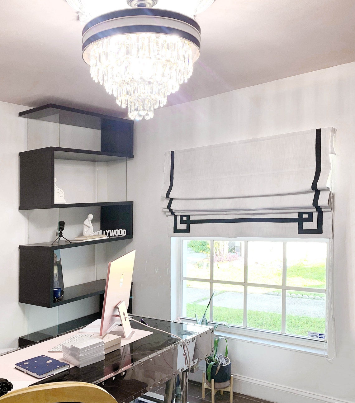 85 Colors Custom Roman Shades With Chain Mechanism, Greek Key Border ...