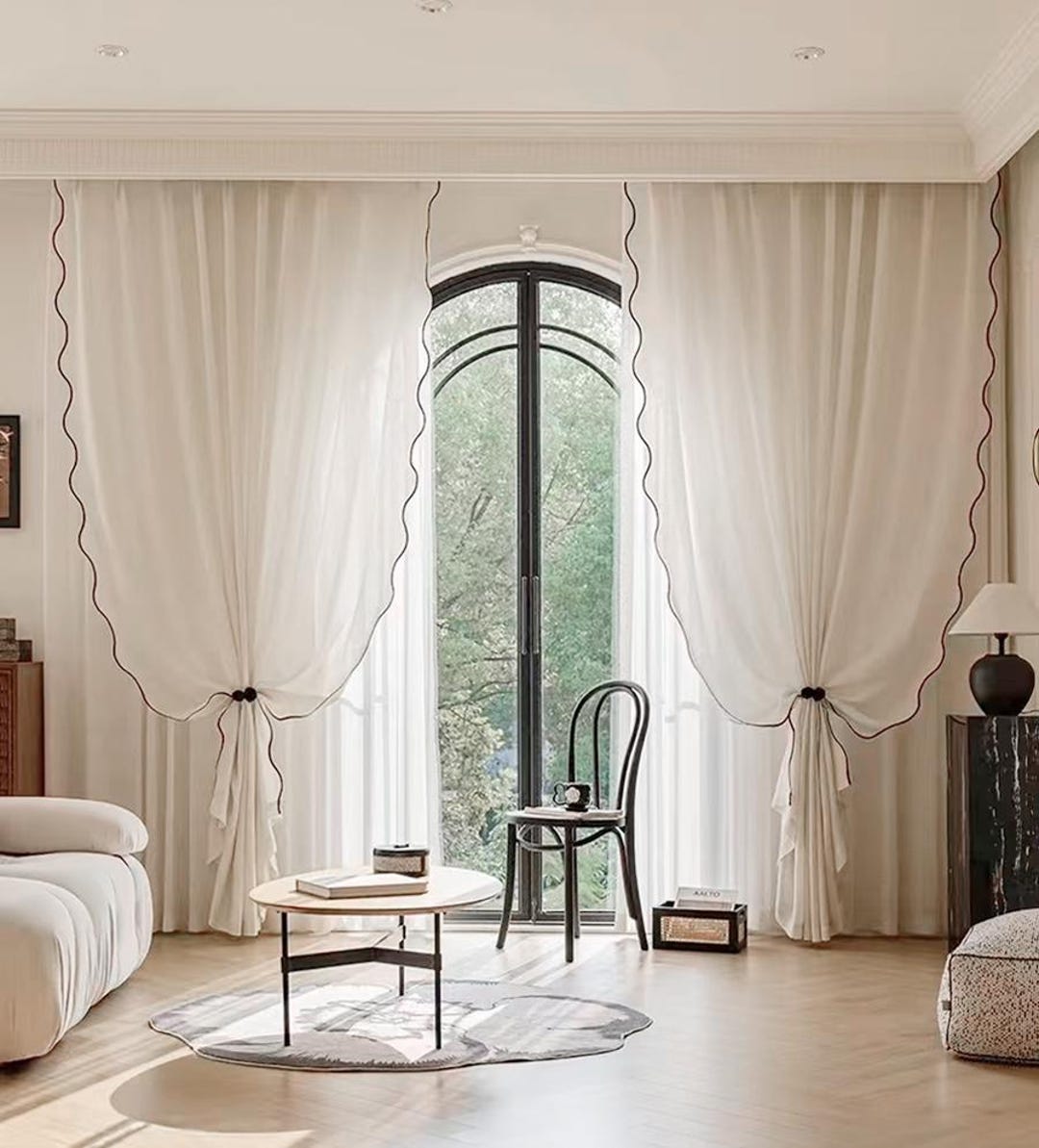 A Pair of Linen/cotton Blend Sheer Curtains With Ripples on Leading ...