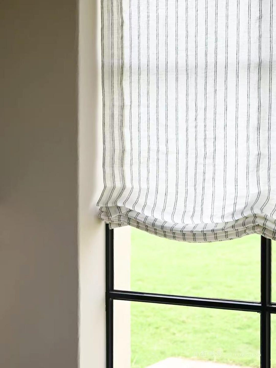 100% Striped Linen Custom Roman Shades With Chain Mechanism,relaxed ...