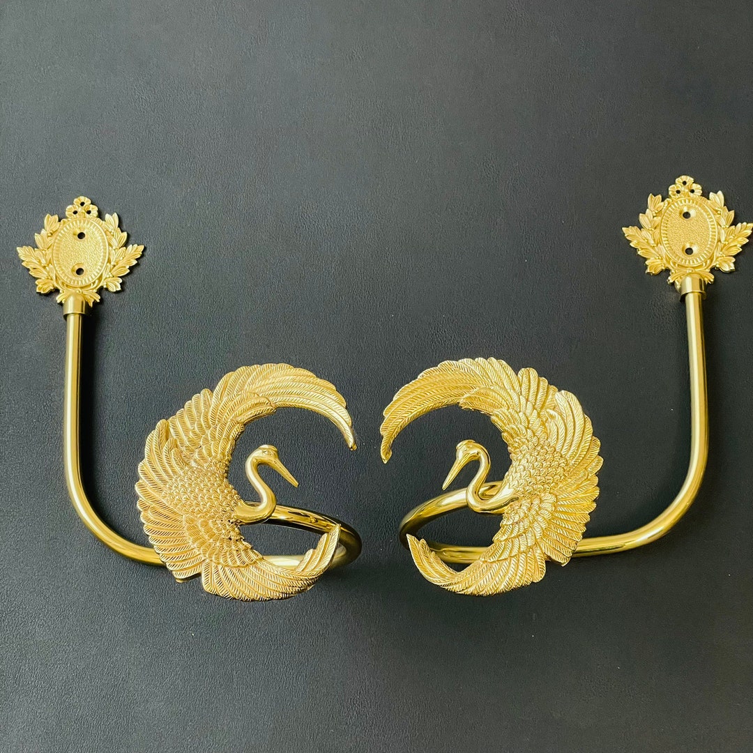 Handmade Solid Brass Crane Curtain Tieback ,antique Gold Drapery ...