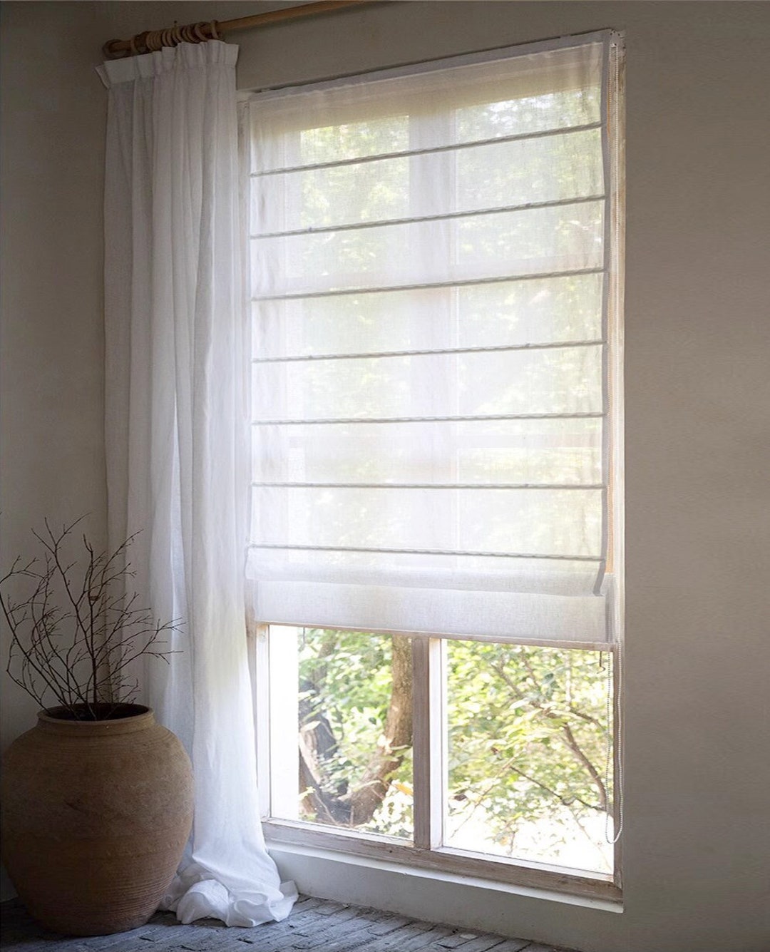 9 Colors,double Layed Linen Blend Sheer Custom Flat Roman Shades With ...