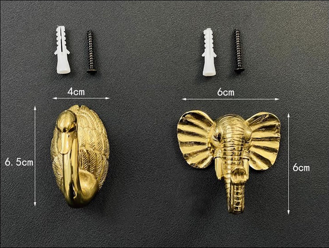 Handmade Solid Brass Elephant Wall Hook ,antique Gold Animal Decorative ...