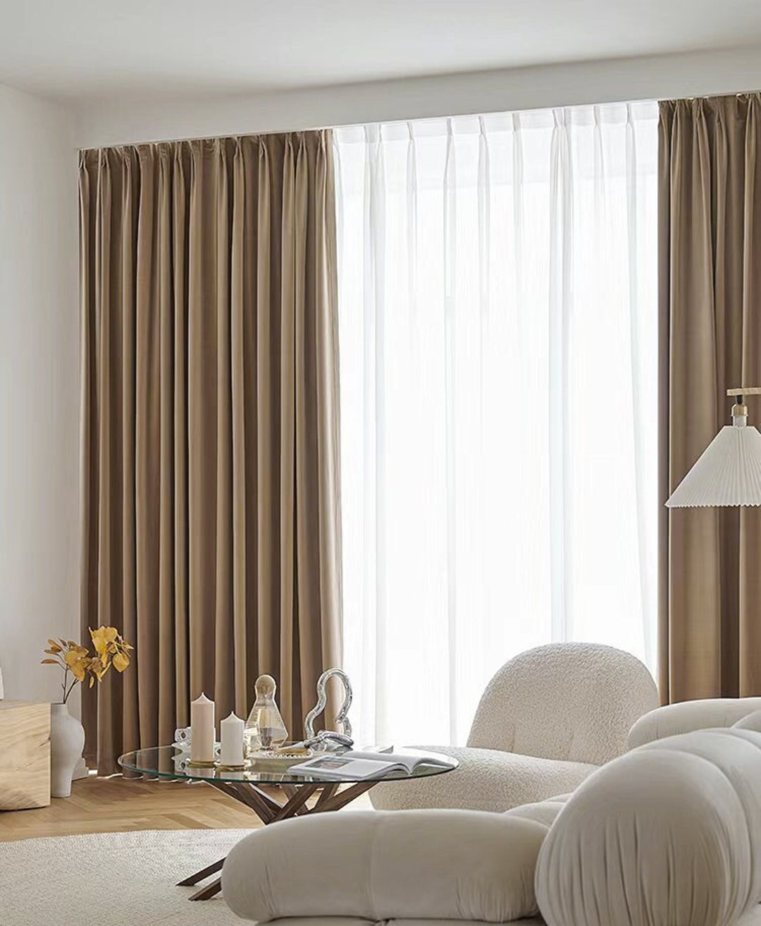 100 Colors, SV-43 A Pair of Tan Curtains , Living Room Curtains, Velvet ...
