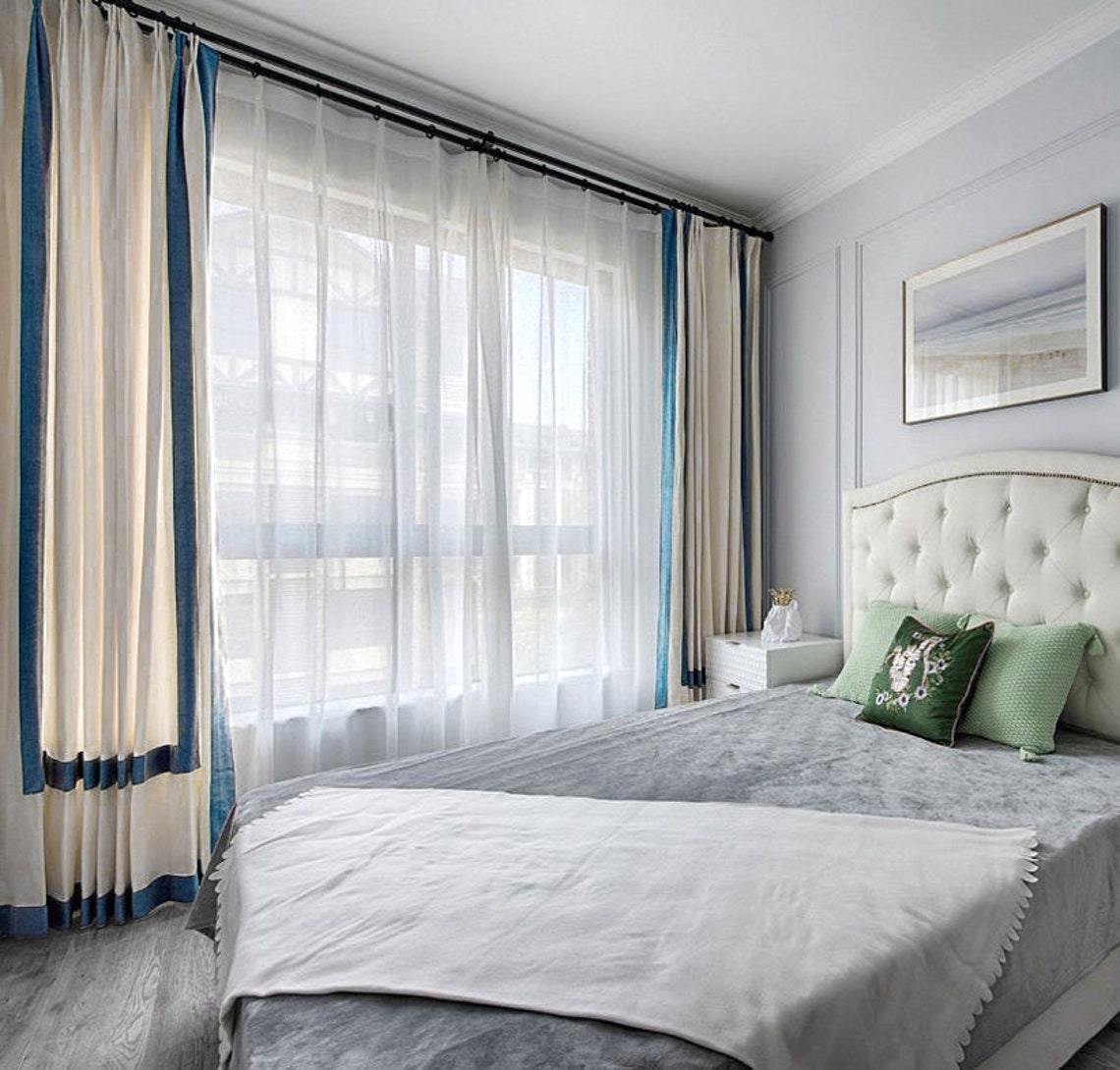 A Pair of Curtains With Border Trim, Custom Heavy Weight Cotton Blend ...