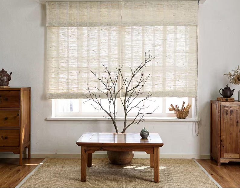 100% Ramie Custom Roman Shades With Cord, Roman Shade With Valance ...