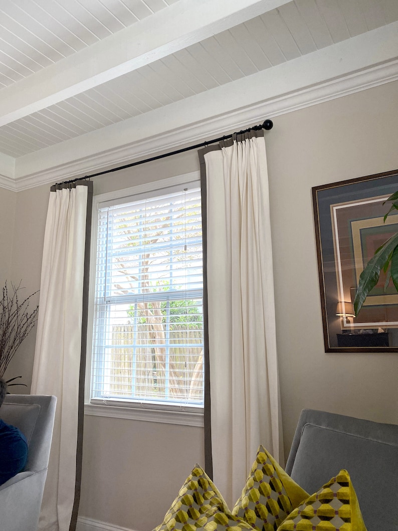 A Pair of Curtains With Border Trim, Custom Heavy Weight Cotton Blend ...