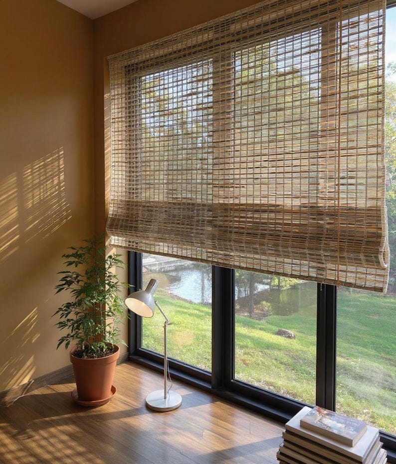 100% Jute Custom Roman Shades With Cord, Roman Shade With Valance ...