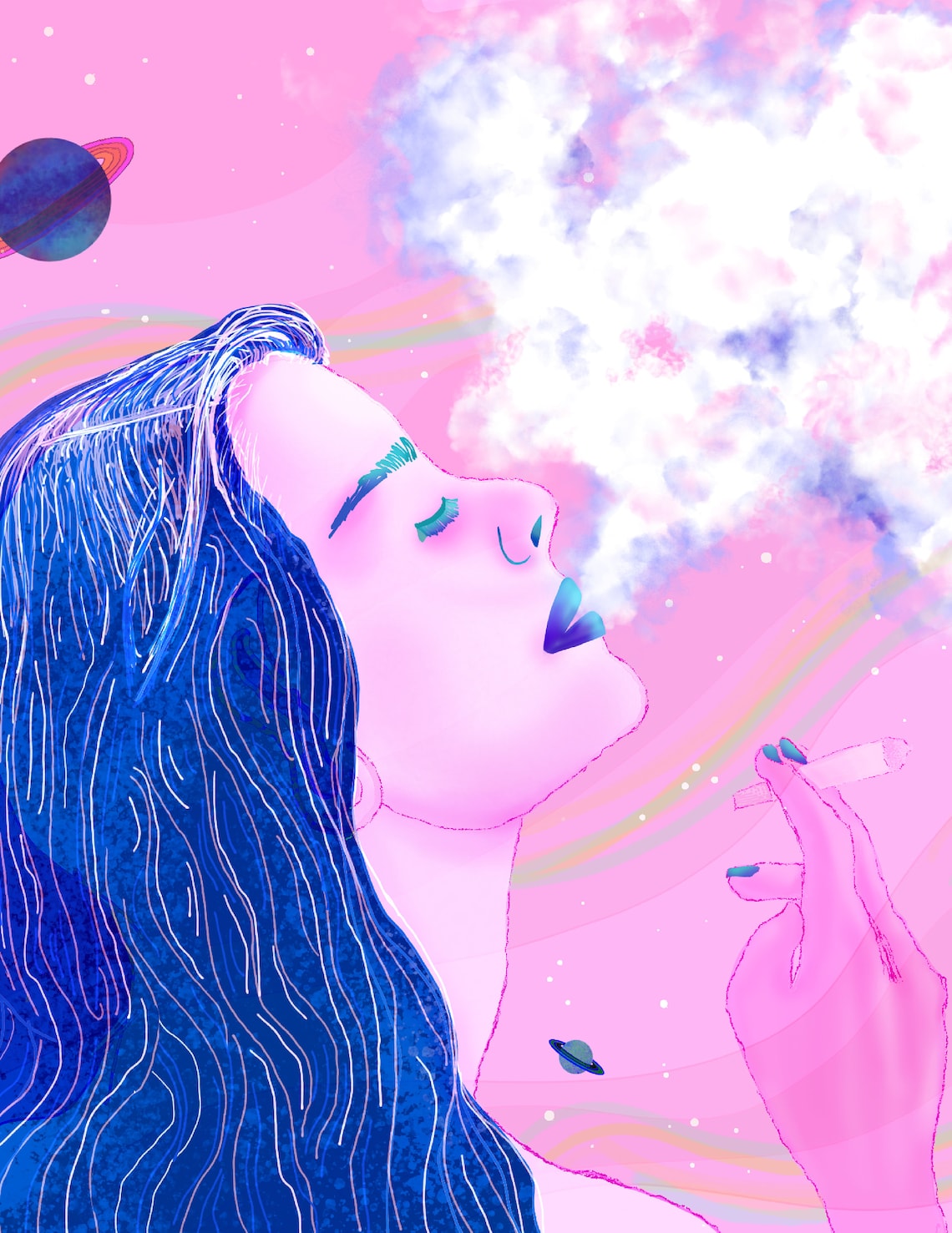 Art Print Space Dust 420 Girl Smoking in the Cosmos - Etsy