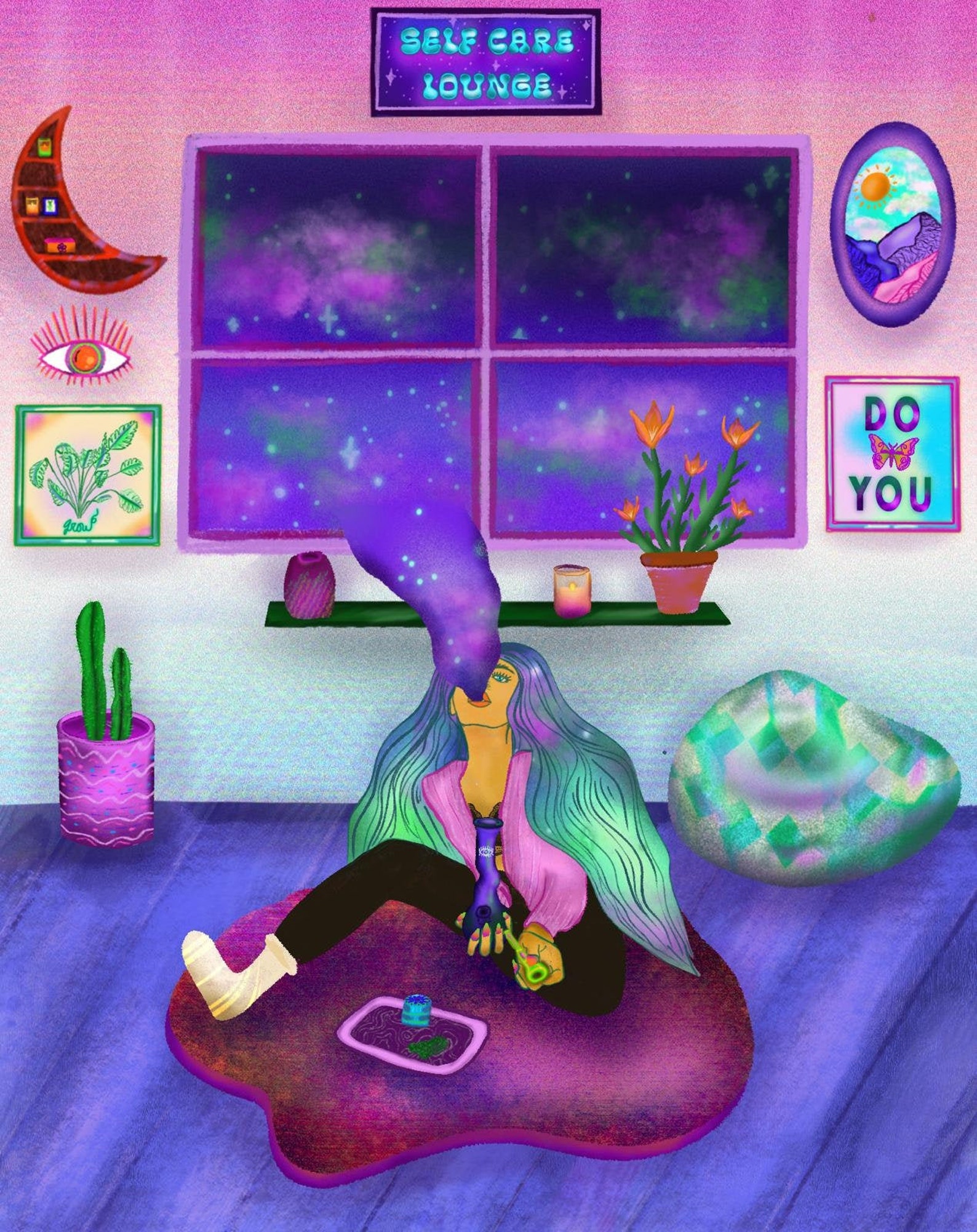 Art Print 420 Chill Out Smoker Babe 420 Girl - Etsy