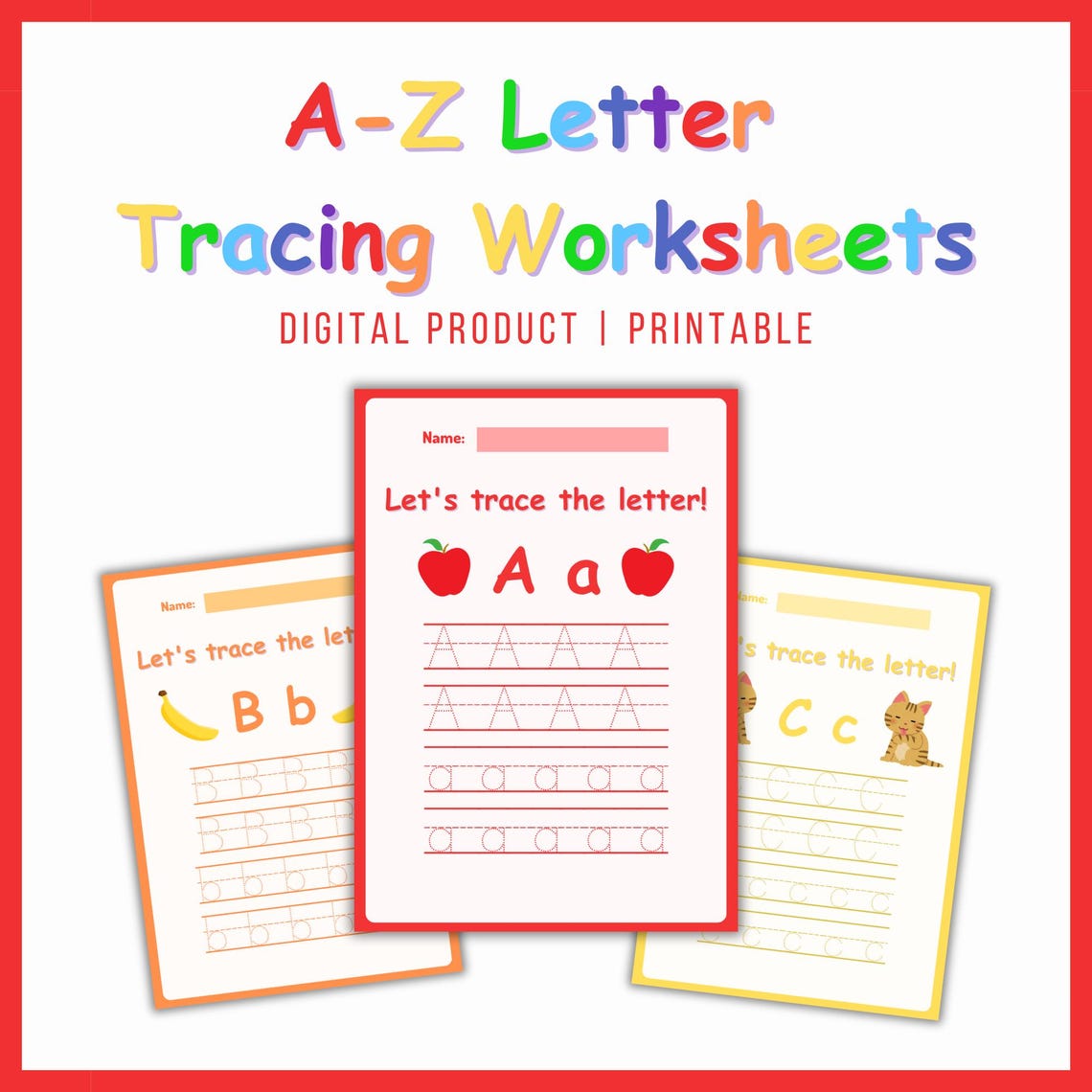 A-Z 26 Alphabet Letter Tracing Worksheets for Children, Printable ...