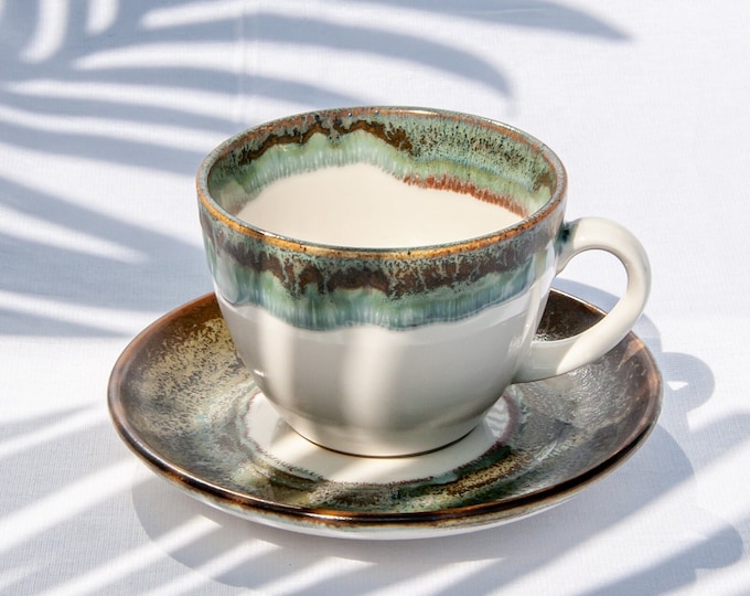 Turquoise SET OF 2 Porcelain Tea Cup With Saucercoffee Cuplow ...