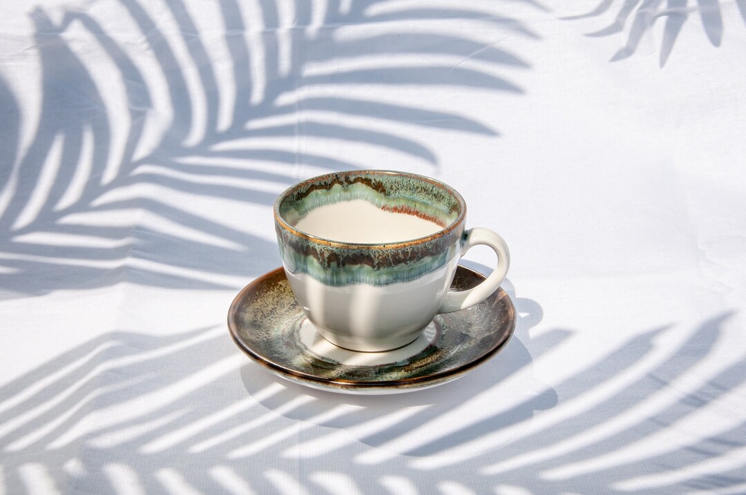 Turquoise SET OF 2 Porcelain Tea Cup With Saucercoffee Cuplow ...