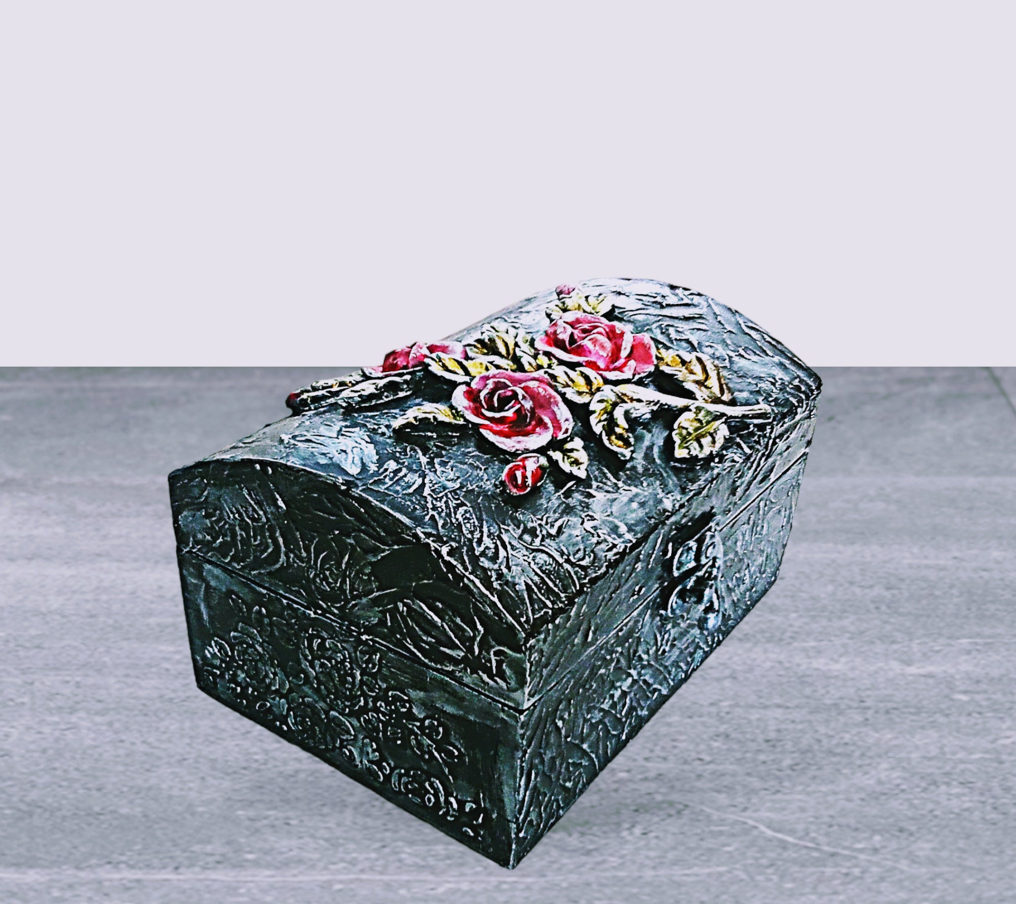 Chest Box / Keepsake Box / Treasure Box / Black and Silver Wooden Box ...