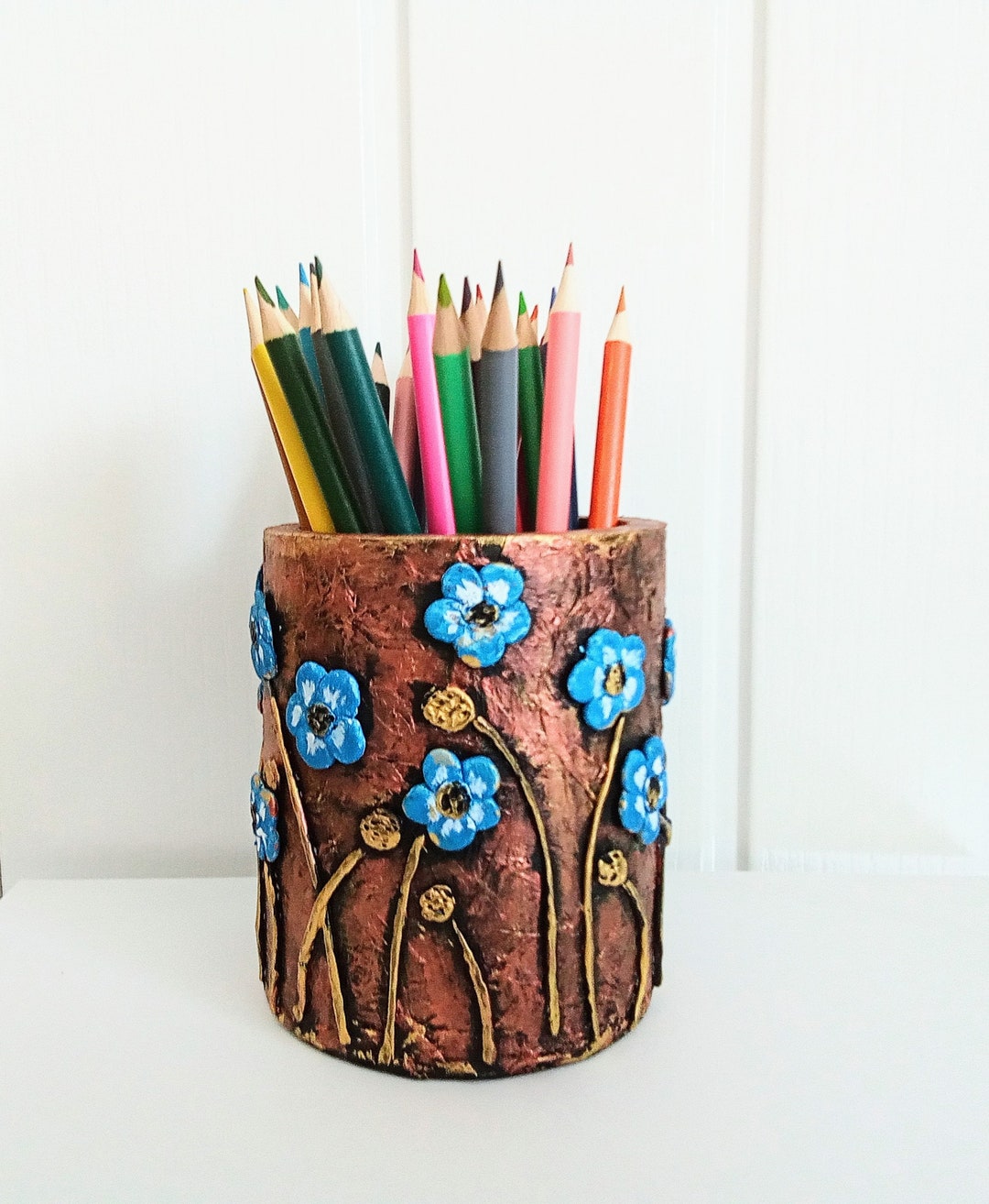 Clay Decorated Desk Organizer / Pen Holder / Pencil Holder / Handmade ...