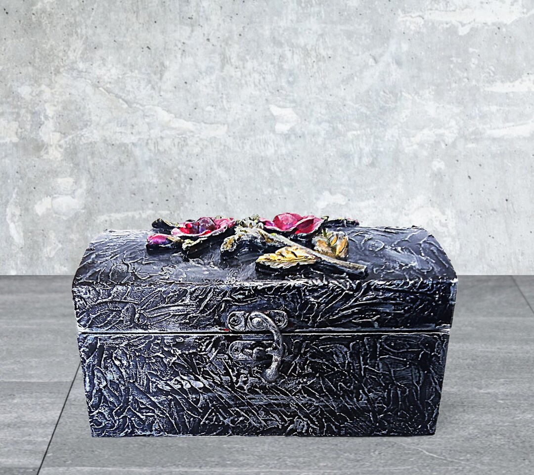 Chest Box / Keepsake Box / Treasure Box / Black and Silver Wooden Box ...
