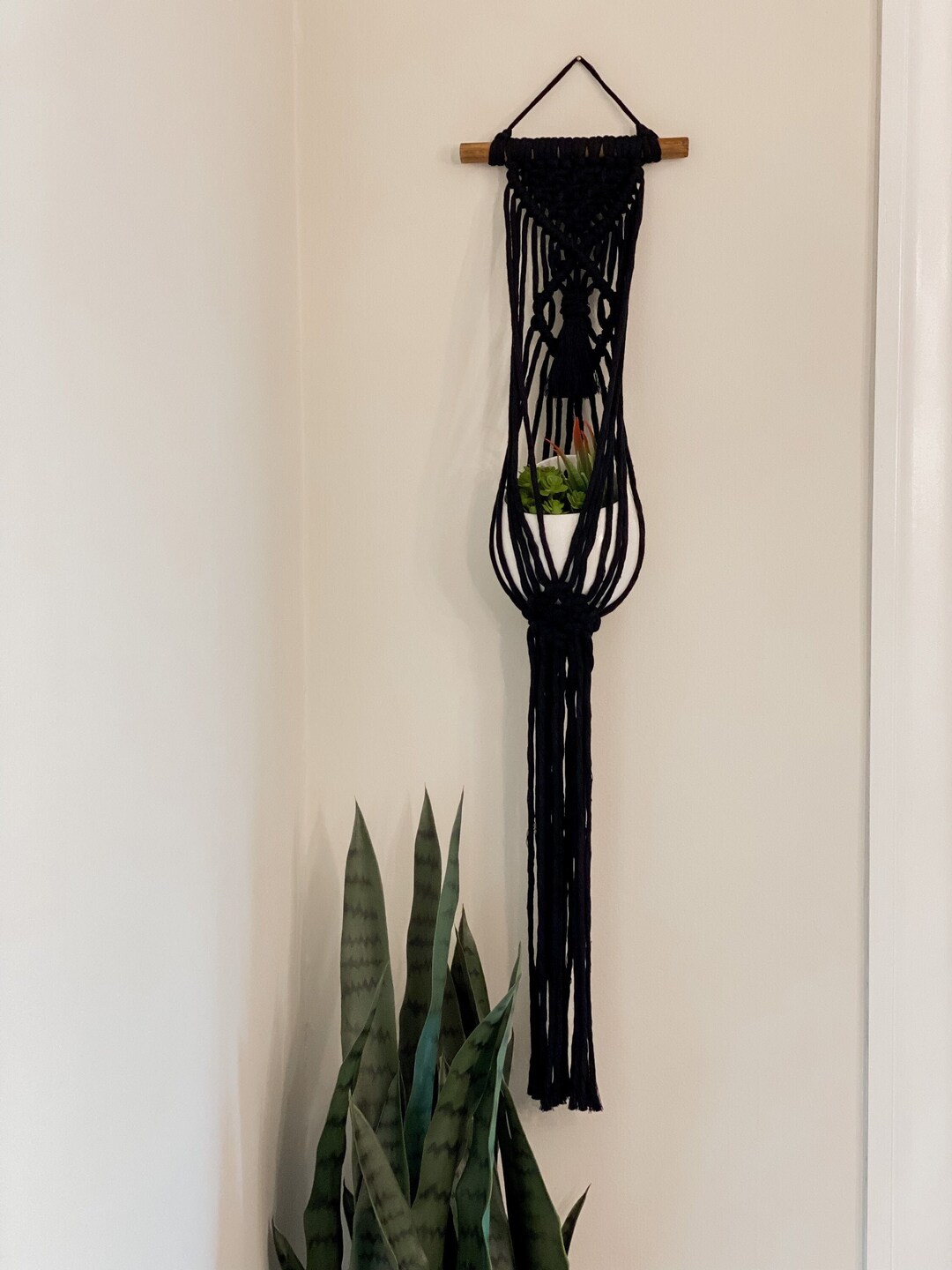Black Macrame Plant Hanger Plant Hanger Macrame Wall Hanging Boho Wall ...