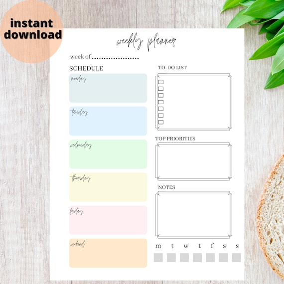 Weekly Planner Weekly Schedule Printable Planner Weekly | Etsy