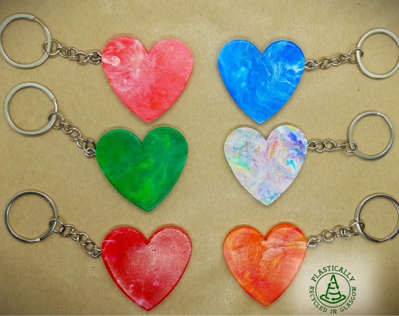 Recycled Plastic Heart Keyrings - Handmade and Sustainable - Etsy
