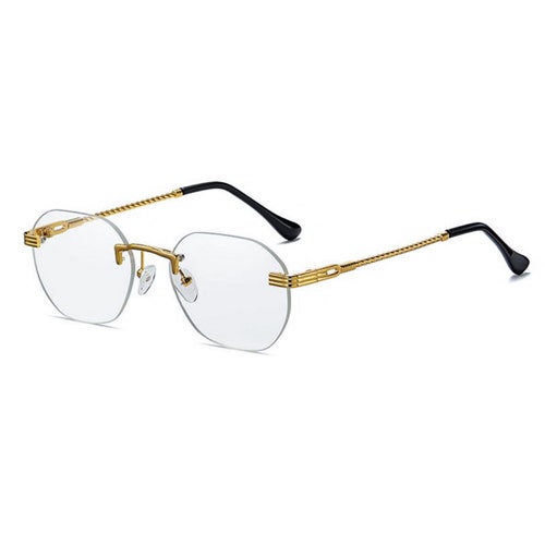 Mens Oval Woodgrain Clear Lens Gold Frame Round Vintage Hip Etsy
