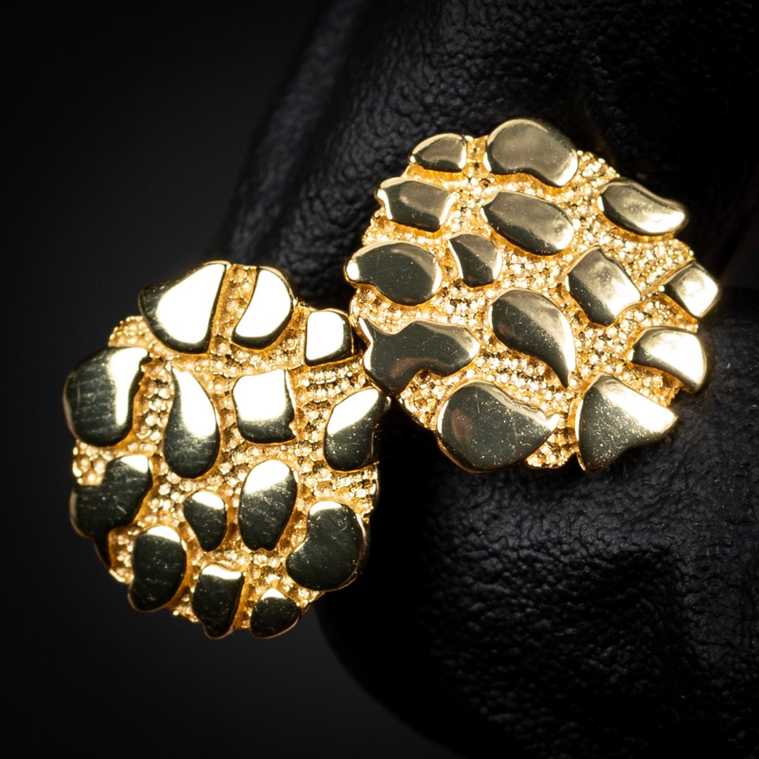 Men's Hip Hop Round Large 14K Gold Plated 925 Sterling Big Solid Nugget ...